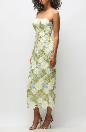 Dessy Collection Floral Appliqué Strapless Cocktail Dress
