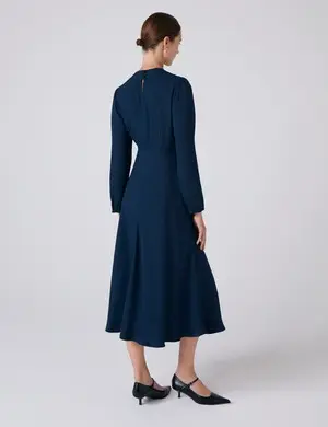 GHOST LONDON Cora Crepe Tie Front Midi Dress - Navy