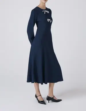 GHOST LONDON Cora Crepe Tie Front Midi Dress - Navy