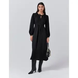 GHOST LONDON Layla Crepe Tie Neck Midi Dress - Black