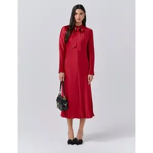 GHOST LONDON Satin Tie Neck Midi Dress - Red