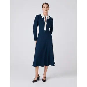 GHOST LONDON Lillian Crepe Midi Dress With Collared Neck - Navy