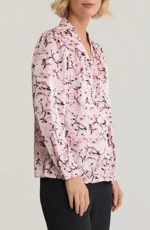 KASPER Printed Pleated Shoulder Top