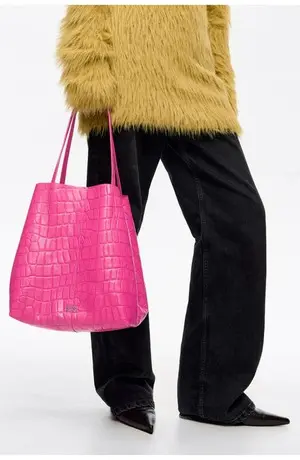 Bimba Y Lola Mock Croc Large Leather Shopper Bag - Fuchsia