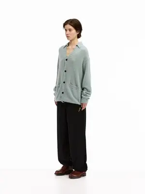 VOWELS Relaxed Fit Alpaca Wool Cardigan - Light Blue