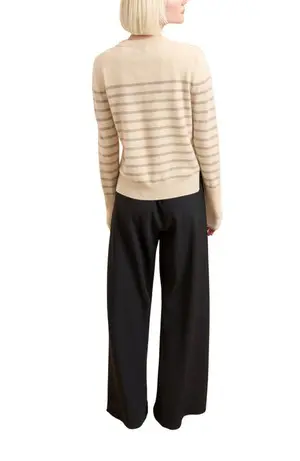 LA LIGNE Lean Lines Striped Cashmere Sweater - Oat/beige