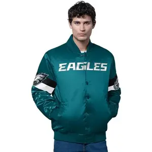 STARTER Philadelphia Eagles Triple Option Satin Varsity Full-snap Jacket