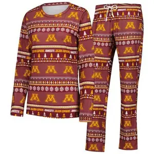 CONCEPTS SPORT Minnesota Golden Gophers Ugly Sweater Holiday Long Sleeve Top & Pants Sleep Set - Maroon