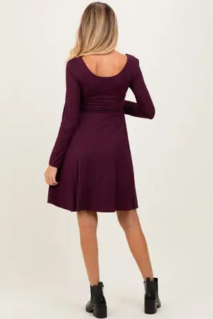 PINKBLUSH Scoop Neck Long Sleeve Waist Tie Maternity Dress