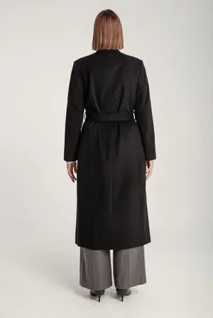 1982 Cashmere Belted Long Coat - Black