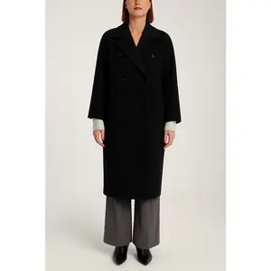 1982 Cashmere Double-breasted Long Coat - Black