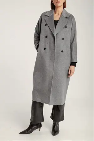1982 Cashmere Double-breasted Long Coat - Mid Grey