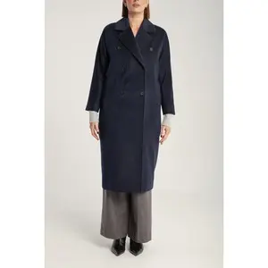 1982 Cashmere Double-breasted Long Coat - Navy
