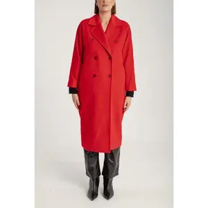 1982 Cashmere Double-breasted Long Coat - Red