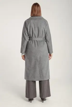 1982 Pure Cashmere Belted Midi Coat - Mid Grey