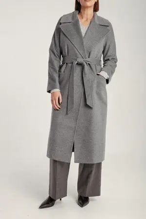 1982 Pure Cashmere Belted Midi Coat - Mid Grey