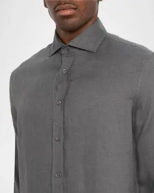 Brunello Cucinelli Apos;s Linen And Cotton Band Collar Button-down Shirt - C1974 Anth
