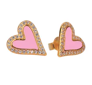 COLOR SHOUT Enamel Heart Stud Earrings - Hot Pink