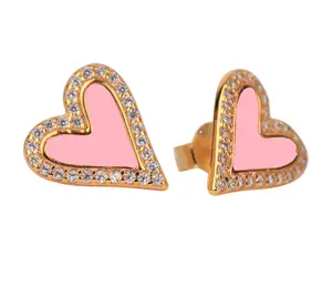 COLOR SHOUT Enamel Heart Stud Earrings Light Pink