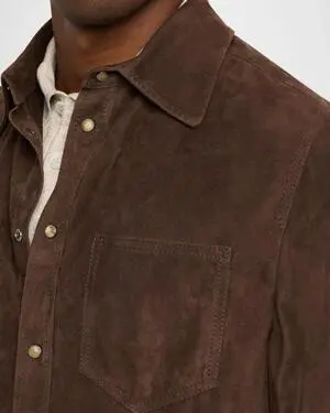 Brunello Cucinelli Apos;s Leather Snap-front Shirt With Pocket - C8552 Espr