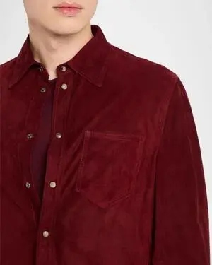 Brunello Cucinelli Apos;s Leather Snap-front Shirt With Pocket - Cher