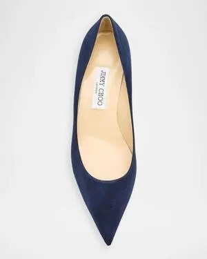 JIMMY CHOO Amelia Suede Kitten Heel Pumps - Navy