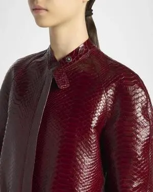 TOM FORD Snake-embossed Calfskin Leather Long Coat - Ruby Red