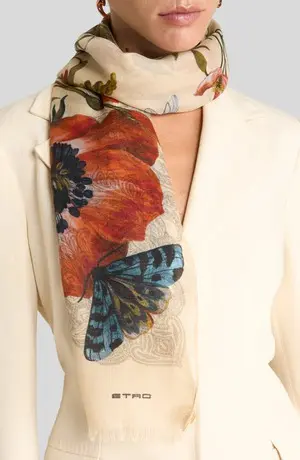 Etro Boheme Floral Silk Scarf Multicolor On Beige Base