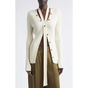 AISLING CAMPS Convertible Merino Wool Rib Cardigan - Ivory