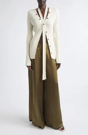 AISLING CAMPS Convertible Merino Wool Rib Cardigan - Ivory