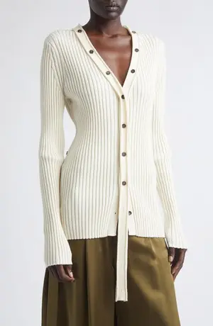 AISLING CAMPS Convertible Merino Wool Rib Cardigan - Ivory