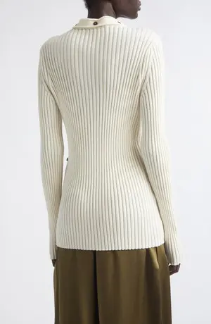AISLING CAMPS Convertible Merino Wool Rib Cardigan - Ivory