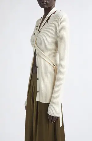 AISLING CAMPS Convertible Merino Wool Rib Cardigan - Ivory
