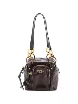 Prada Dangle Top Handle Leather Satchel - Brown