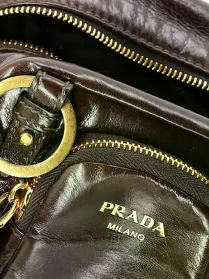 Prada Dangle Top Handle Leather Satchel - Brown