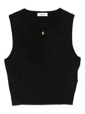 Sandro Sleeveless Cropped Round Neck Tank Top With 4s Tag - Black