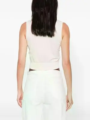 Sandro Round Neck Logo Plaque Cropped Tank Top