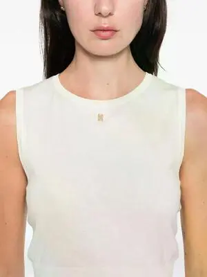 Sandro Round Neck Logo Plaque Cropped Tank Top
