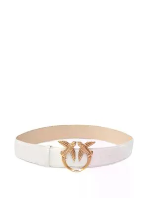 Pinko Love Birds Buckle Lambskin Belt - White