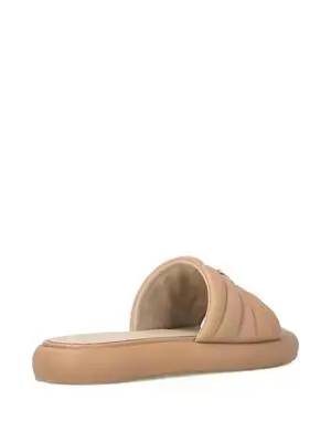 Pinko Perforated Nappa Leather Slip-on Sandals With Love Birds Logo - Neutrals
