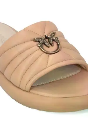 Pinko Perforated Nappa Leather Slip-on Sandals With Love Birds Logo - Neutrals