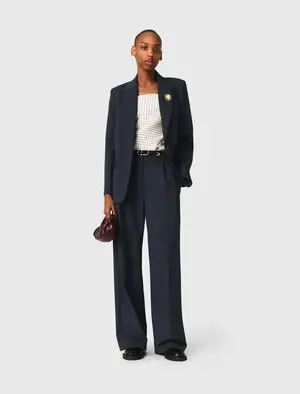 Maje Wool Striped Suit Jacket - Navy