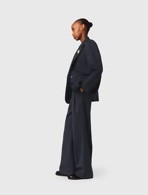 Maje Wool Striped Suit Jacket - Navy