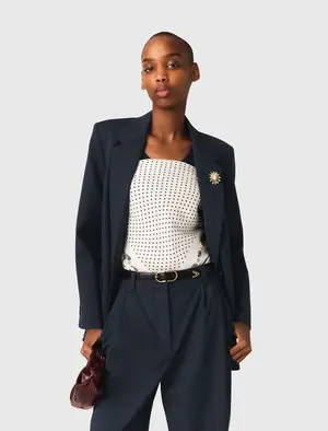 Maje Wool Striped Suit Jacket - Navy