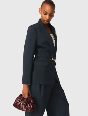 Maje Wool Striped Suit Jacket - Navy