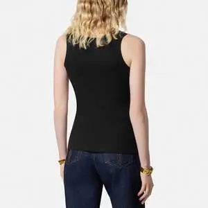 Versace Stretch Ribbed Cotton Tank Top - Black