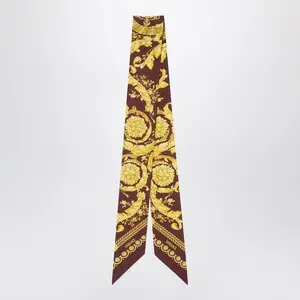 Versace Printed Silk Twill Lavallière Scarf In /gold - Burgundy