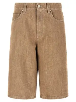 Brunello Cucinelli Lamé Denim Bermuda Shorts - Beige
