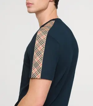 Burberry Cotton Check-trim Slim T-shirt - Navy
