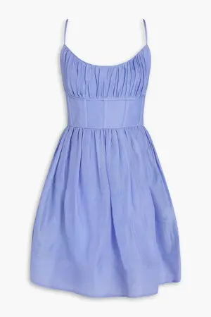 Zimmermann Pleated Floral-print Linen And Silk-blend Gauze Mini Dress - Lavender